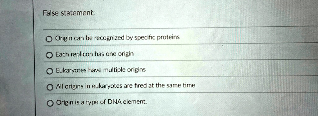 False statement: Origin can be recognized by specific proteins Each ...