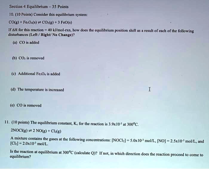 SOLVED:Section Equilibrium 35 Points 10. (10 Points) Consider this ...