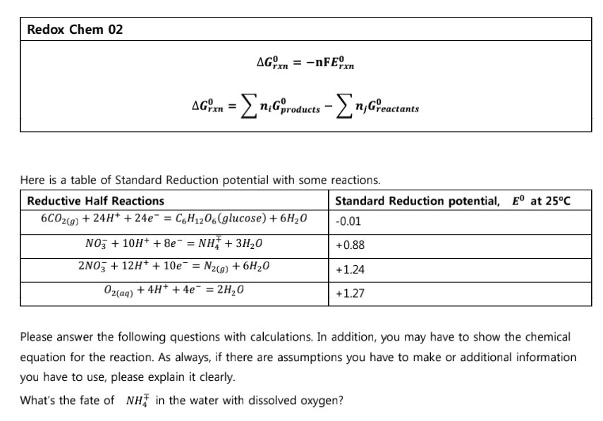 SOLVED: Redox Chem 02 AGemn nFECxn Agexn E n,Ggroducts Zn;GGeactants ...