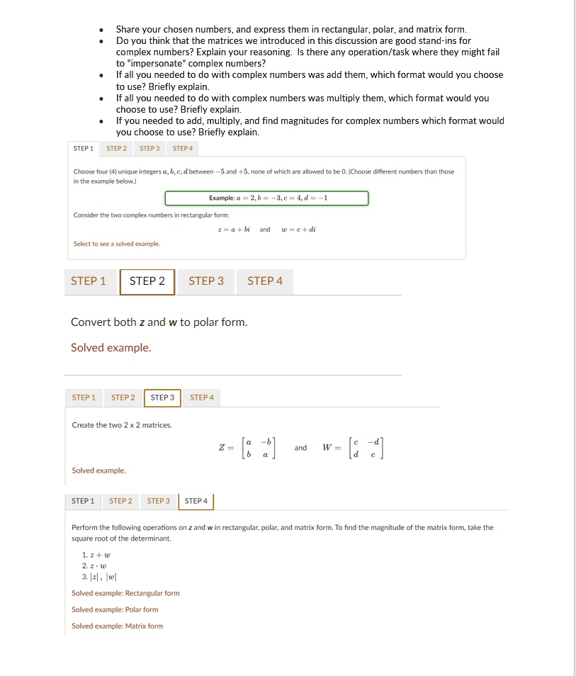 share your chosen numbers and express them in rectangular polar and ...
