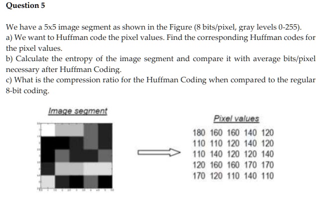 Question 5 We have a 5x5 image segment as shown in the Figure (8 bits ...