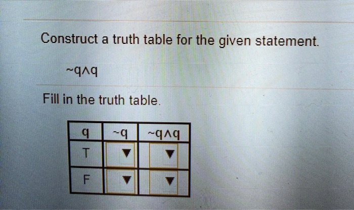 SOLVED: Construct a truth table for the given statement 4Aq Fill in the truth table q qAq