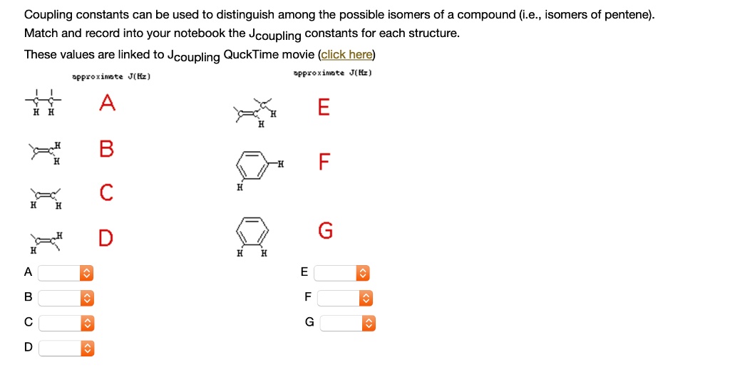 SOLVED: Coupling constants can be used to distinguish among the possible isomers of a compound ...