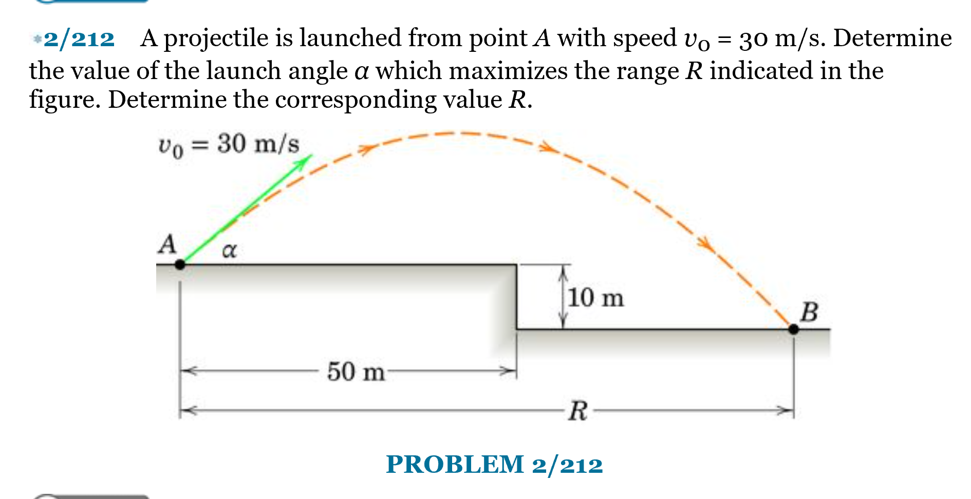 2212 a projectile is launched from point a with speed vmathrmo30 mathrmm mathrms determine the ...