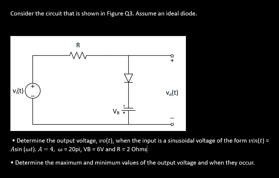 SOLVED: Consider the circuit that is shown in Figure Q3. Assume an ideal diode R 9 + Vi(t v.(t ...