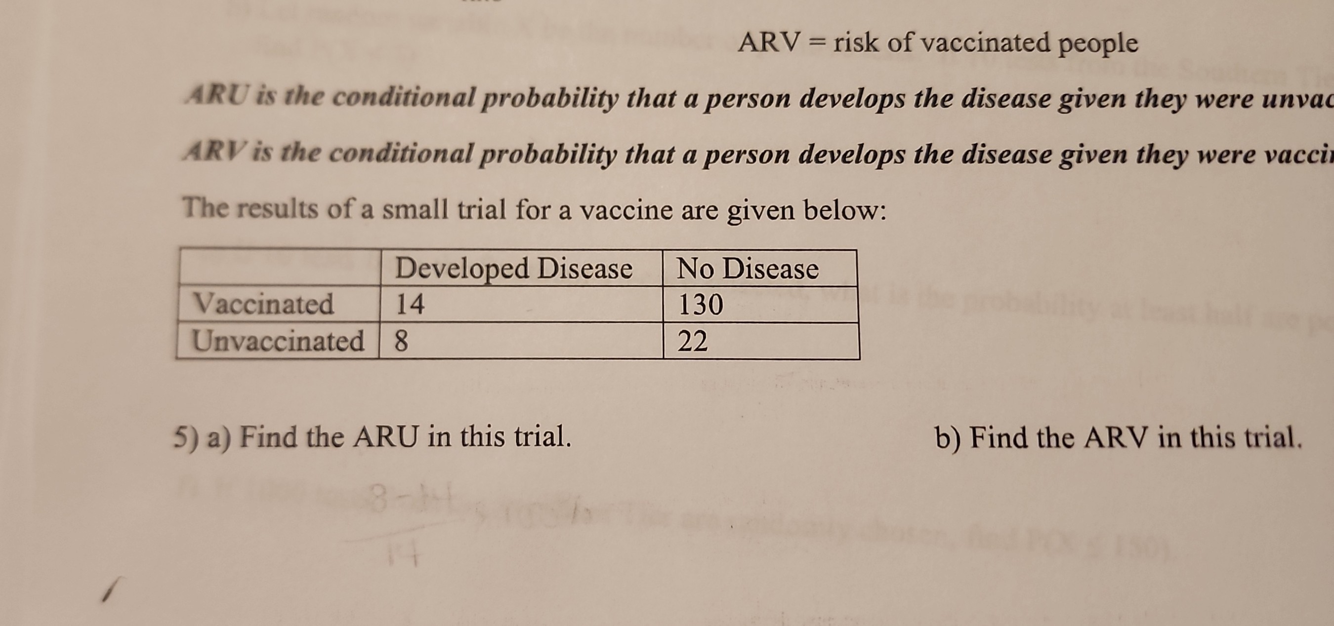 A R V= risk of vaccinated people A R U is the conditional probability ...