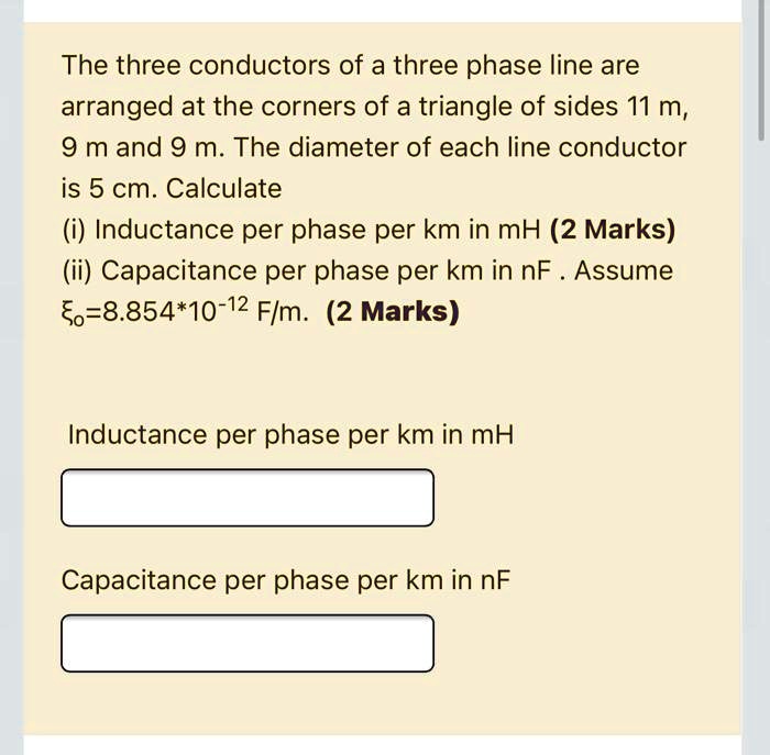 SOLVED: The three conductors of a three phase line are arranged at the corners of a triangle of ...