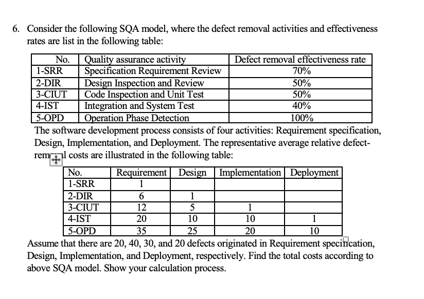 SOLVED: Need urgent help 6. Consider the following SQA model, where the ...