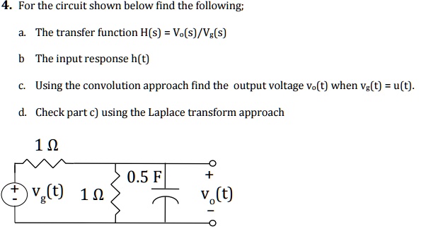 SOLVED: For the circuit shown below, find the following: a. The transfer function H(s) = Vo(s ...