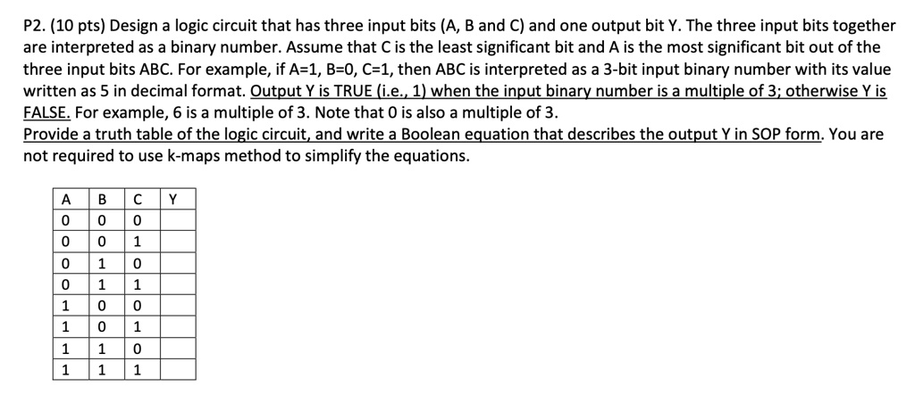 P2 10 Pts Design A Logic Circuit That Has Three Input Bits A B And C And One Output Bit Y 7304