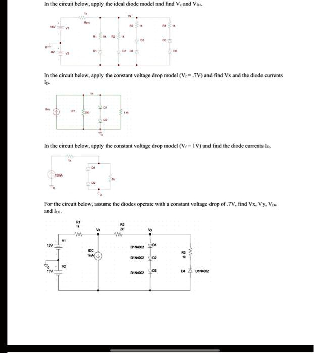 In the circuit below, apply the ideal diode model and find Vx and VDI ...