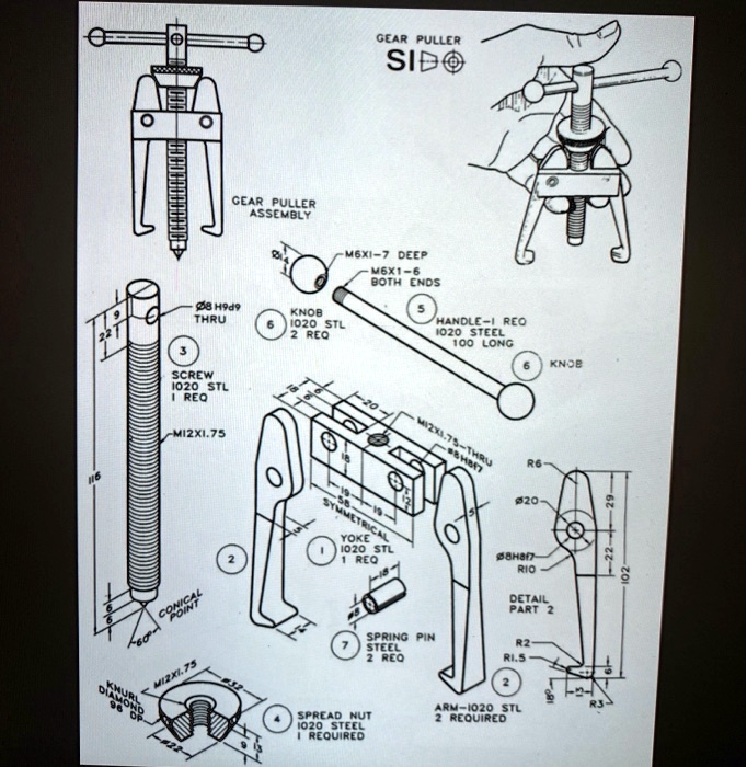SOLVED: Create a working drawing package of the Gear Puller. Part 1 ...