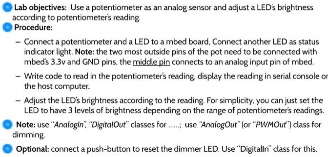 SOLVED: please show work! Lab objectives: Use a potentiometer as an ...