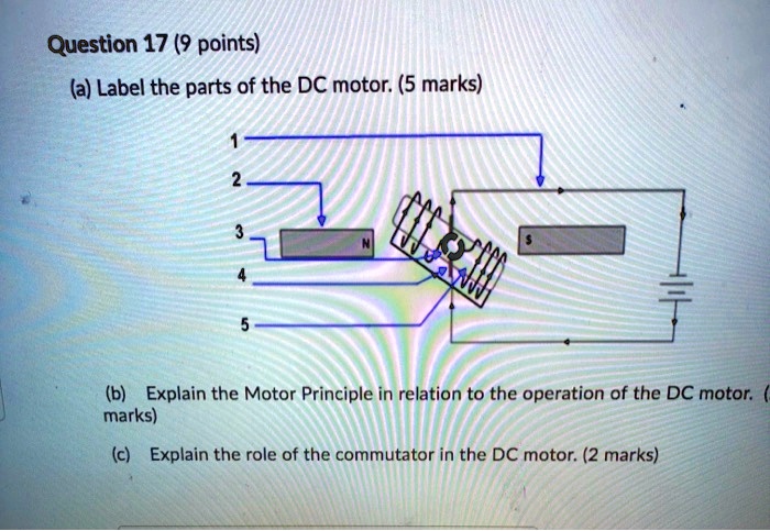 Question 17 (9 points) (a) Label the parts of the DC motor. (5 marks) 1 ...