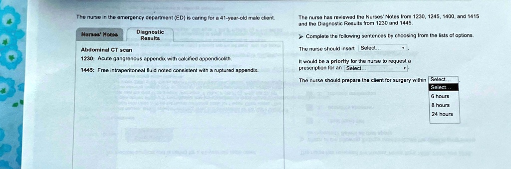 The nurse in the emergency department (ED) is caring for a 41-year-old male client. Nurses ...