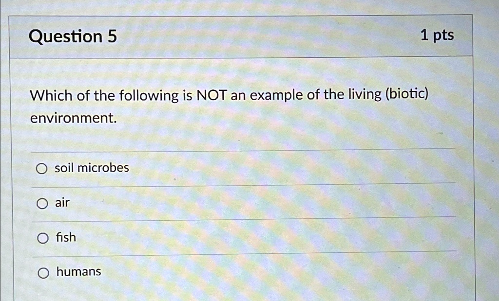SOLVED: Question 5 1 pts Which of the following is NOT an example of ... SOLVED: Question 5 1 pts Which of the following is NOT an example of ...