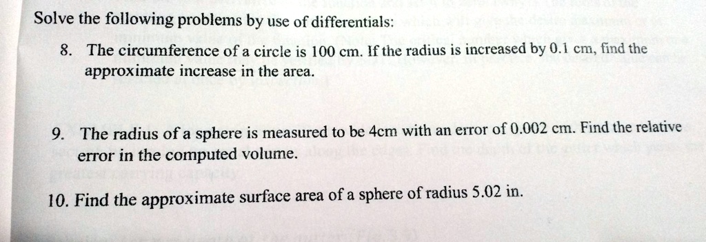solve the following problems by use of differentials 8 the ...