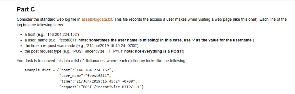 SOLVED: Question: Consider the standard web log file in assets/logdata.txt. This file records ...
