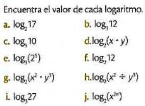 ayuda es urgente encuentra el valor de cada logaritmo log 17 b l0g 12 ...