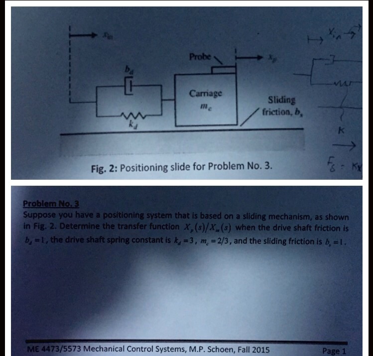 Probe X∈bd kd Carriage mc Sliding friction, bs Fig. 2: Positioning ...