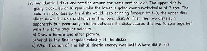 SOLVED: Two identical disks are rotating around the same vertical axis. The upper disk is going ...