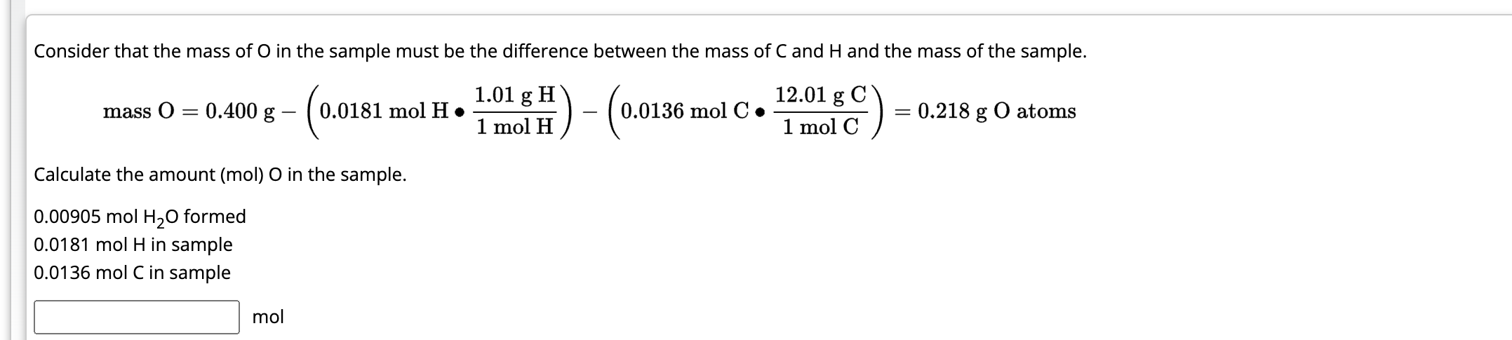 SOLVED: Consider that the mass of O in the sample must be the ...