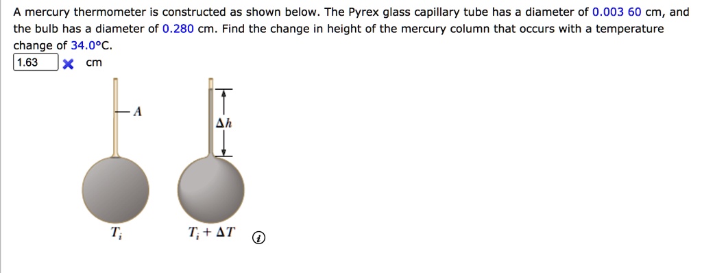 A mercury thermometer is constructed as shown below. The Pyrex glass ...