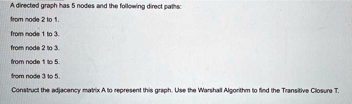 SOLVED: A directed graph has nodes and the following direct paths: from ...