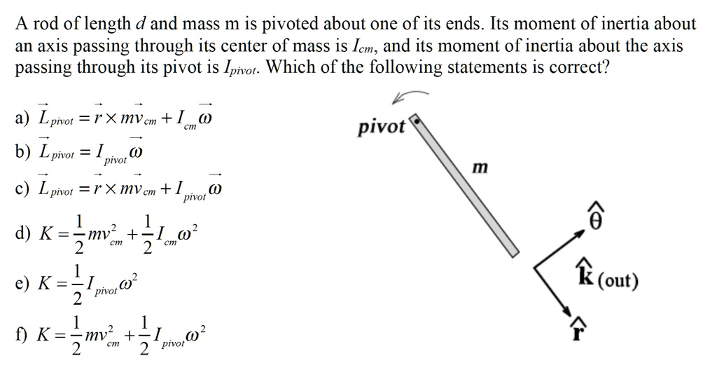 SOLVED: A rod of length d and mass m is pivoted about one of its ends ...