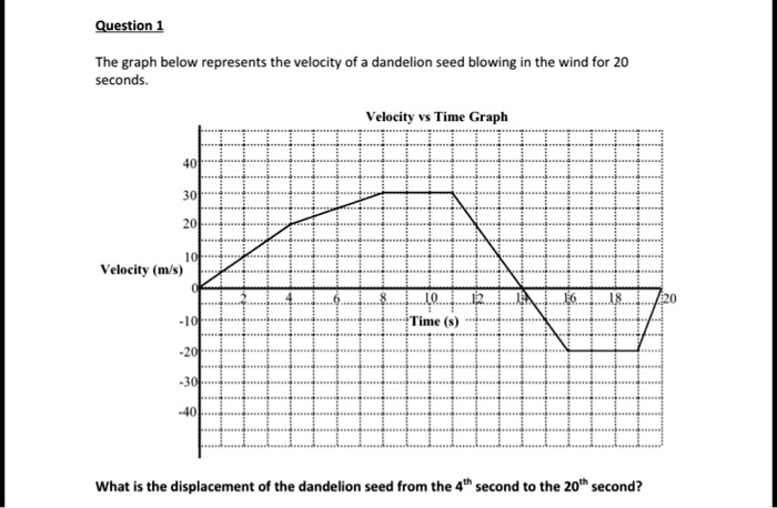 The graph below represents the velocity of a dandelion seed blowing in ...