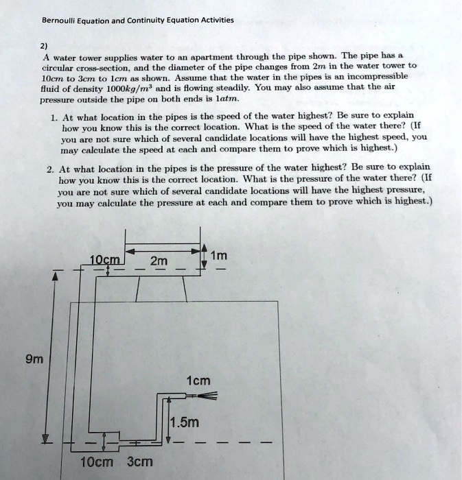 Bernoulli Equation and Continuity Equation Activities 2) A water tower ...