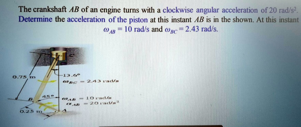 The crankshaft AB of an engine turns with a clockwise angular acceleration of 20 rad/s^2 ...