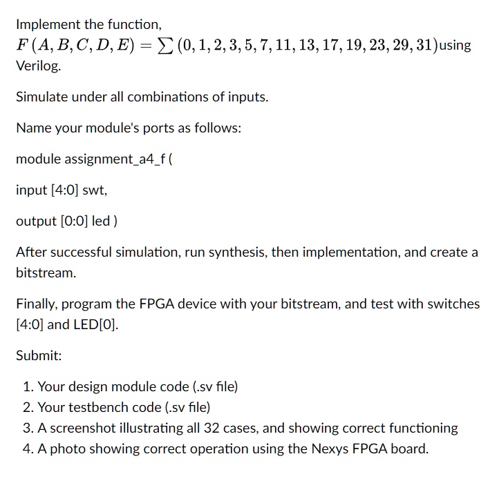 Solved Verilog Simulation Synthesis Implement The Function Fa B C D E L0 1 2 3 5