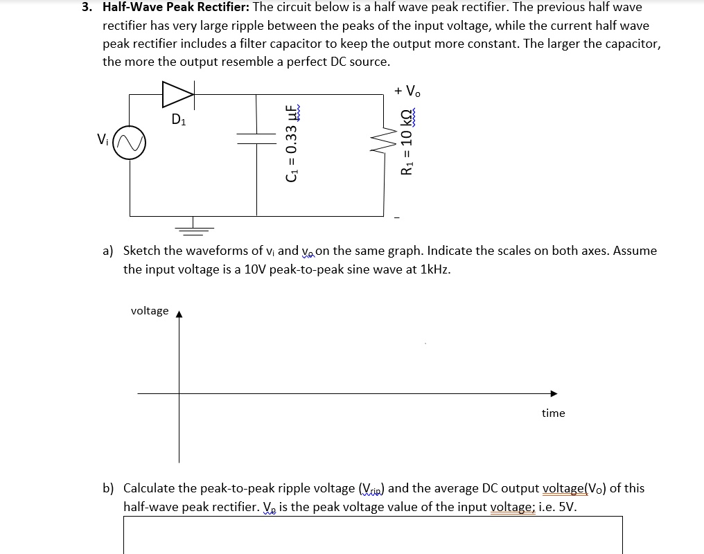 SOLVED: Half-Wave Peak Rectifier: The circuit below is a half-wave peak rectifier. The previous ...
