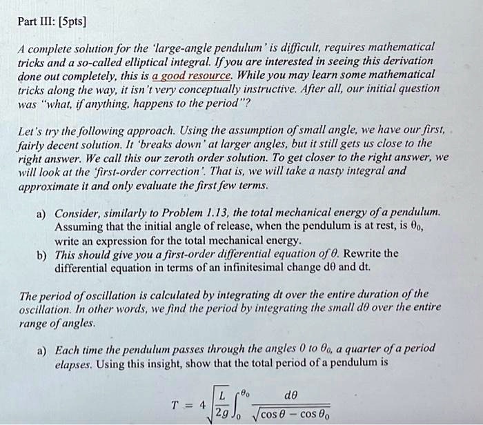 texts part iii 5pts a complete solution for the large angle pendulum is ...
