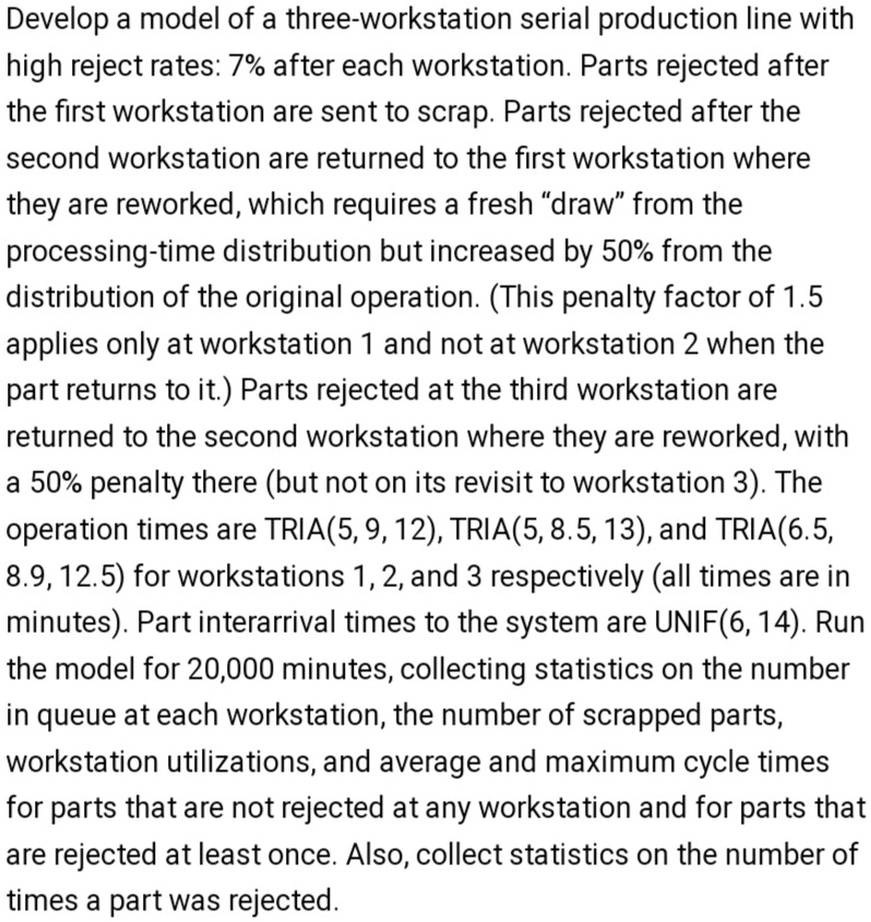 develop a model of a three workstation serial production line with high ...