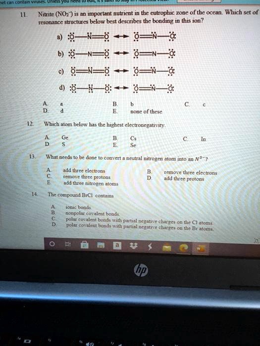 SOLVED: Nitrite (NO2-) is an important nutrient in the eutrophic zone ...
