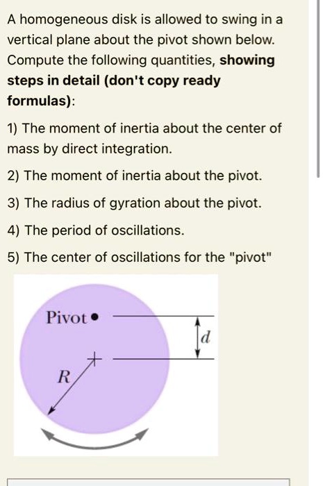 SOLVED: homogeneous disk is allowed to swing in a vertical plane about ...