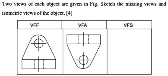 SOLVED: Two views of each object are given in Fig. Sketch the missing ...
