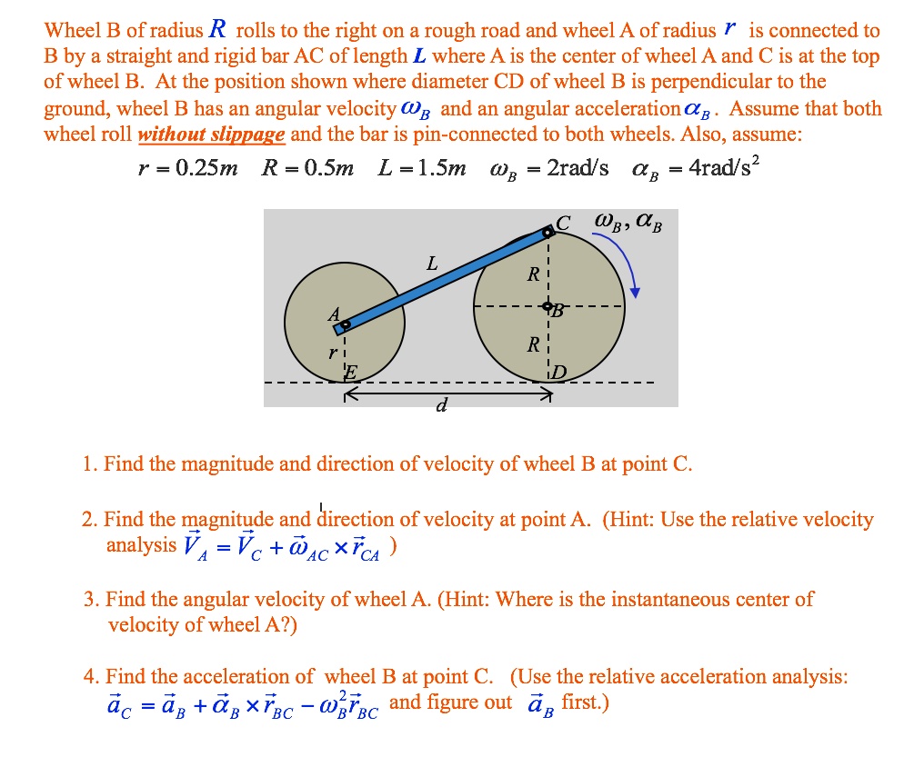 wheel b of radius r rolls to the right on a rough road and wheel a of ...