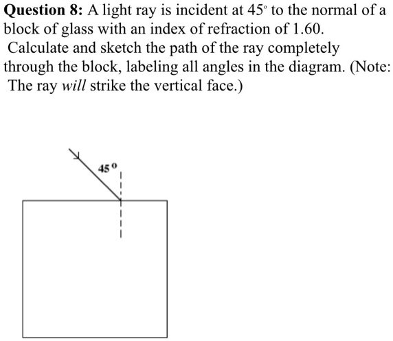 SOLVED: Question : A light ray is incident at 45" to the normal of a ...