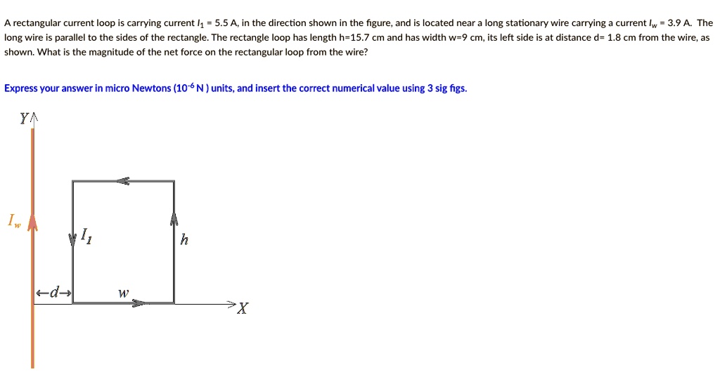 A rectangular current loop is carrying current I1 = 5.5 A, in the direction shown in the figure ...
