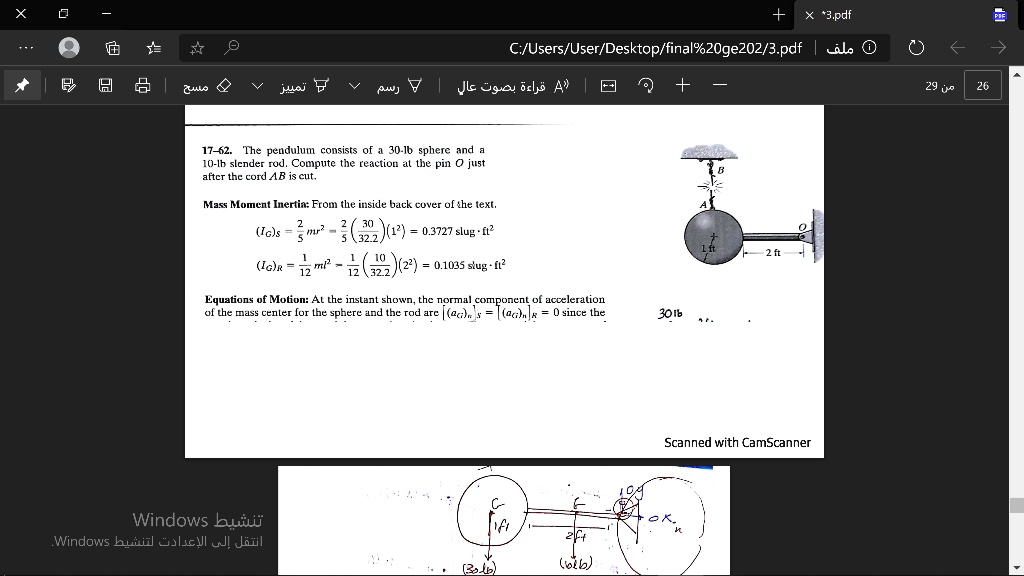 17-62. The pendulum consists of a 30-lb sphere and a 10-lb...