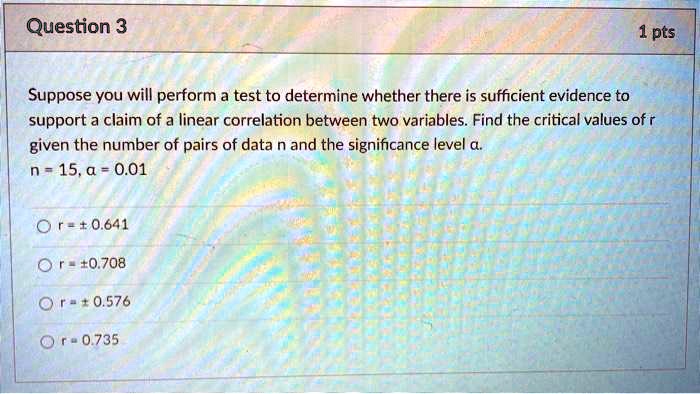 SOLVED: Question 3 1 pts Suppose you will perform a test to determine ... SOLVED: Question 3 1 pts Suppose you will perform a test to determine ...