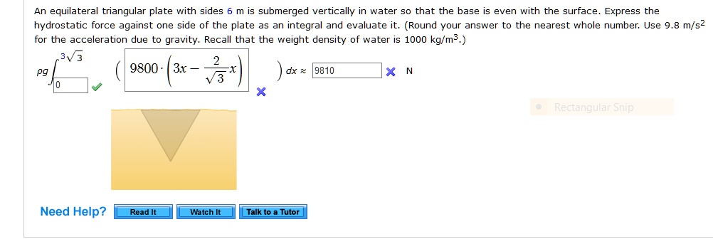 an equilateral triangular plate with sides m is submerged vertically in ...