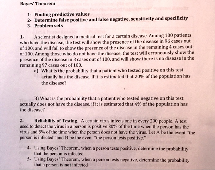 SOLVED: Bayes' Theorem Finding predictive values: Determine false positive and false negative ...