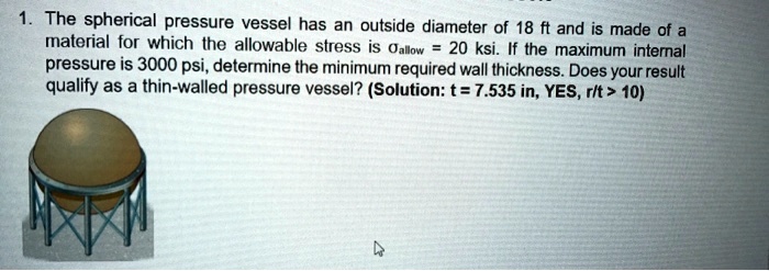 SOLVED: The spherical pressure vessel has an outside diameter of 18 ft ...