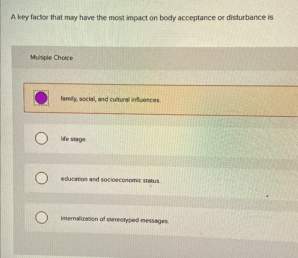 A key factor that may have the most impact on body acceptance or ...