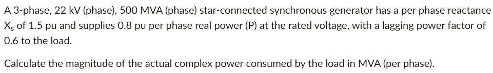 A 3-phase, 22 kV (phase), 500 MVA (phase) star-connected synchronous ...