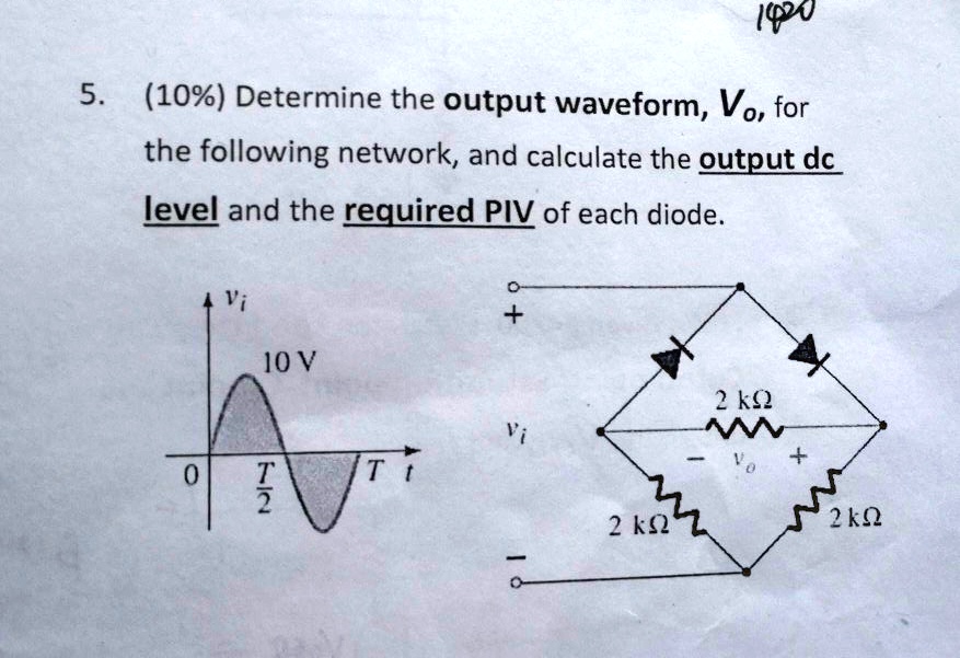 Solved 5 10 Determine The Output Waveform Vo For The Following Network And Calculate The